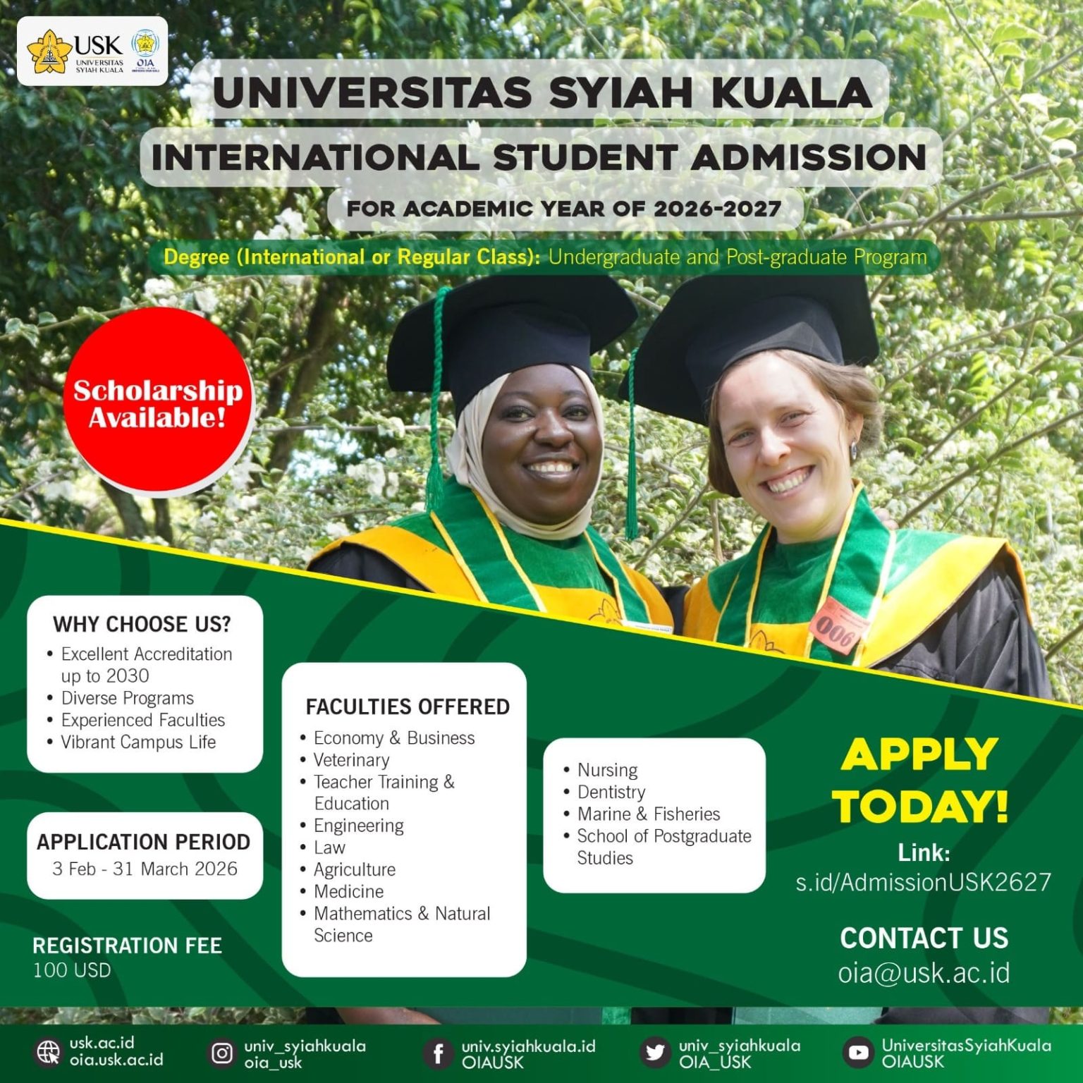 USK Resmi Buka Penerimaan Mahasiswa Internasional TA 2026/2027